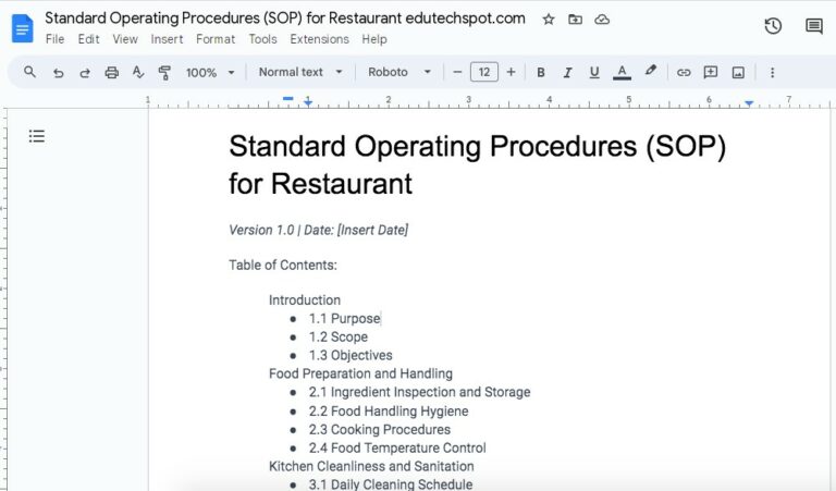 SOP Template Google Docs - Edutechspot