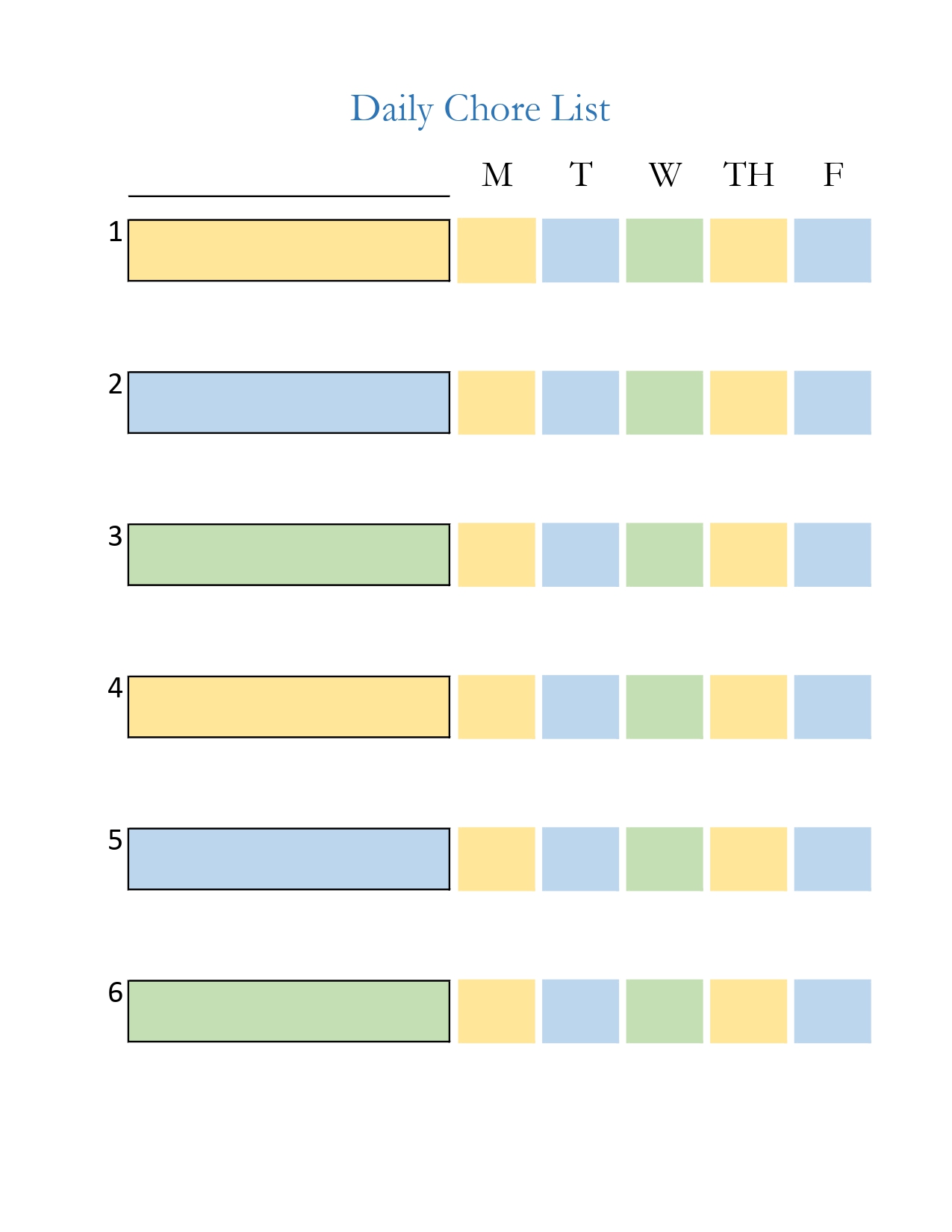 Chore Chart Template - Edutechspot