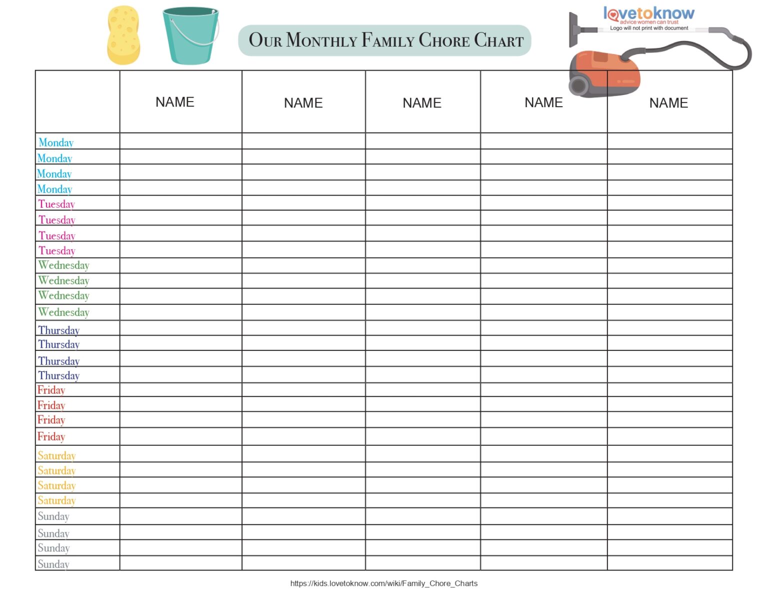 Chore Chart Template - Edutechspot