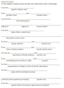Where I am from Poem Template - Edutechspot