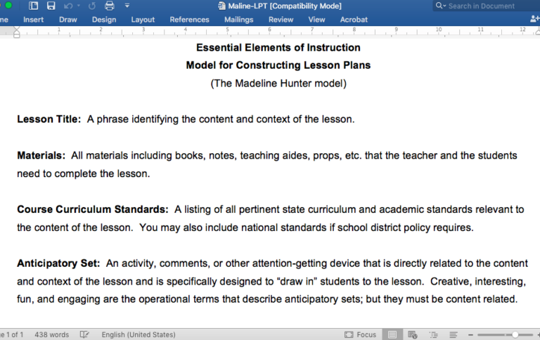 Madeline Hunter Lesson Plan Template - Edutechspot